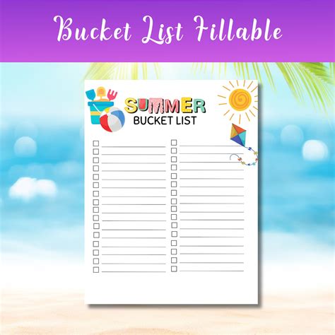 Summer Bucket List Printable Summer Bucket List Blank Summer Bucket