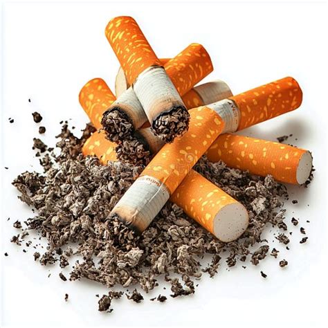Close Up Of Cigarettes And Ash On White Background Concept Isolated On