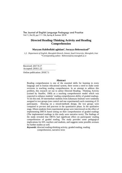 Pdf Directed Reading Thinking Activity And Reading Comprehension