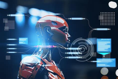 premium ai image humanoid robot or cyborg working with virtual hud