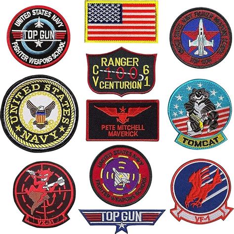11 Pieces Top Gun Iron On Patches Usa Flag Maverick Patches Embroidered