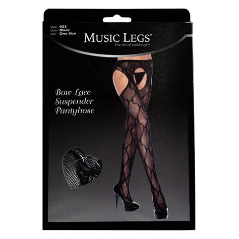 Music Legs Sheer Bow Lace Crotchless Suspender Pantyhose Sexyland
