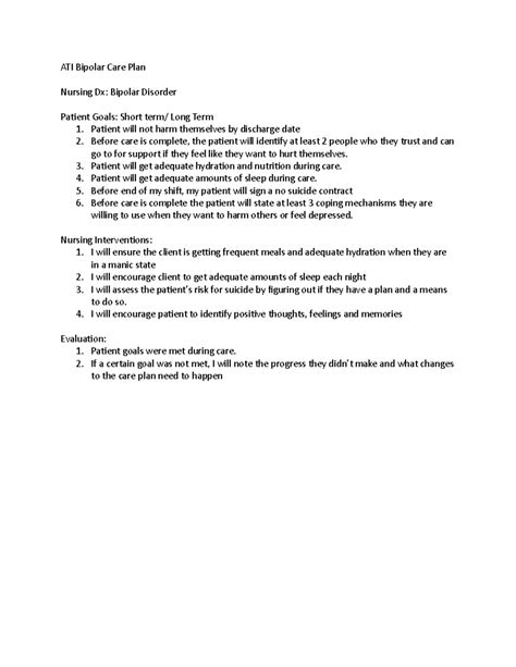 Ati Bipolar Care Plan Ati Template Ati Bipolar Care Plan Nursing Dx