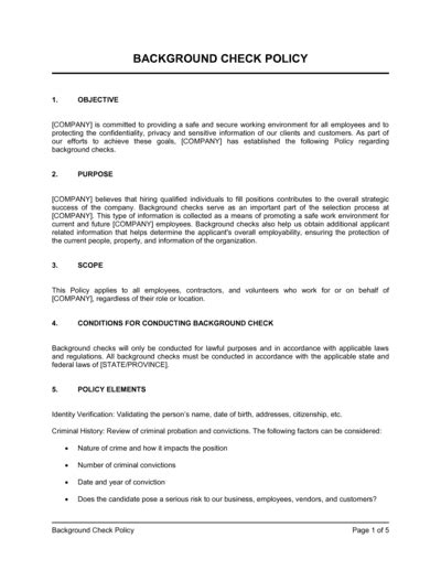 Background Check Policy Template Word And Pdf Free Trial