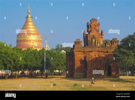 Golden Stupa Shwezigon Pagoda Bagan Burma Pagan Myanmar Stock