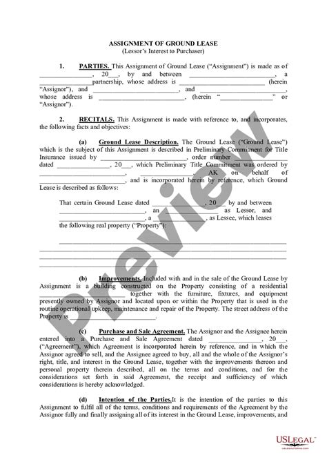 Alaska Assignment Of Ground Lease Lessors Interest To Purchaser Us