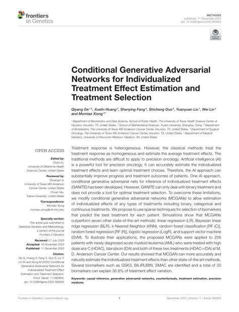 Pdf Conditional Generative Adversarial Networks For Individualized Treatment Effect Estimation