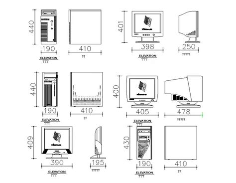 Common Computer CAD Blocks With CPU Drawing Details