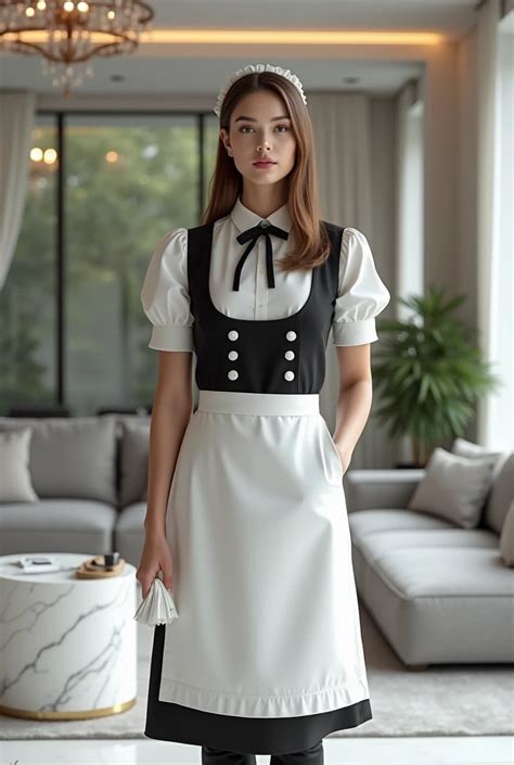 A European Woman With Straight Brown Hair Wearing A Traditional Maid