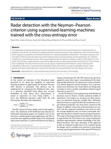 Pdf Radar Detection With The Neyman Pearson Criterion Using