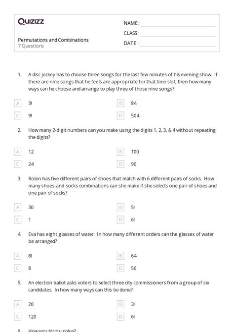 50 Permutations Worksheets For 11th Grade On Quizizz Free And Printable