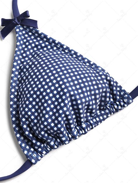 Seamolly Gingham Bow Decor Triangle Bikini Set