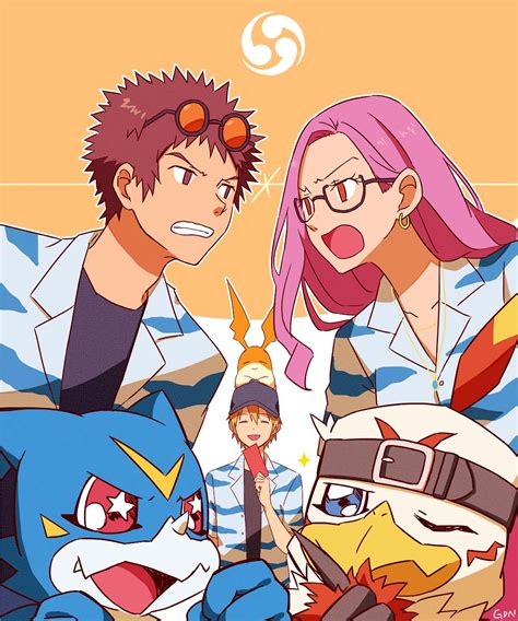 Hawkmon Inoue Miyako Motomiya Daisuke Patamon Takaishi Takeru V Mon Digimon Glasses Long