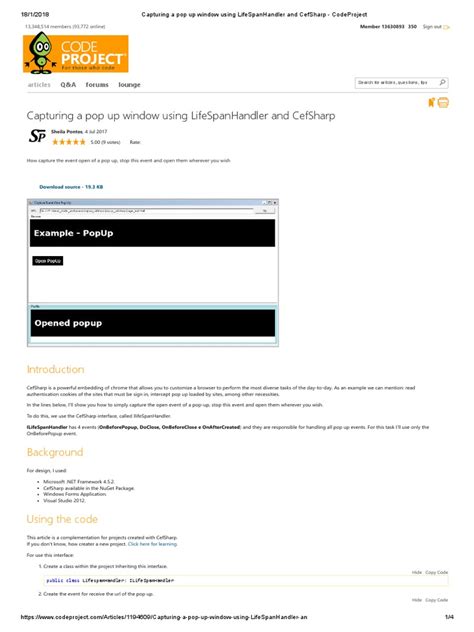 Capturing A Pop Up Window Using Lifespanhandler And Cefsharp Codeproject Pdf Software