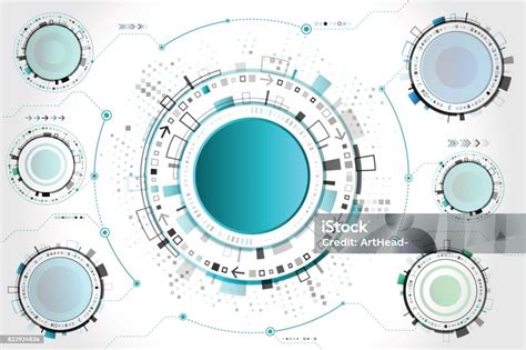 회색 바탕에 첨단 컴퓨터 기술 개념입니다 미래 방사형 요소 스타일입니다 추상적인 원형 테크노 배경입니다 Cpu에 대한 스톡 벡터 아트 및 기타 이미지 Istock