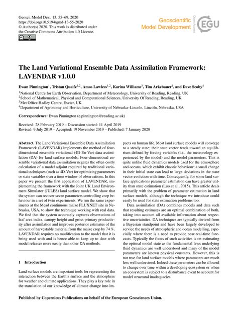 PDF The Land Variational Ensemble Data Assimilation Framework LAVENDAR V