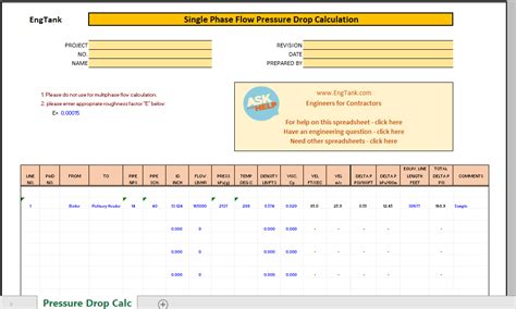 Pipe Pressure Drop Calculation Excel Sheet Free Engtank