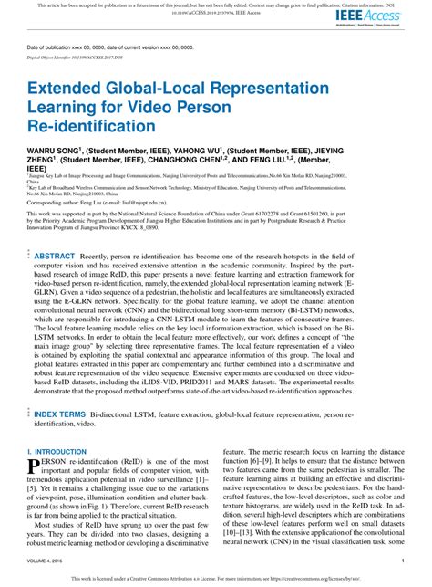 Pdf Extended Global Local Representation Learning For Video Person Re Identification