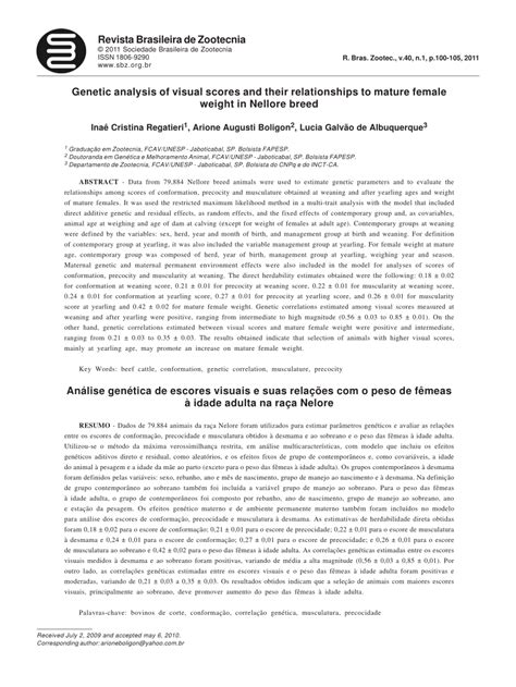 Pdf Genetic Analysis Of Visual Scores And Their Relationships To Mature Female Weight In