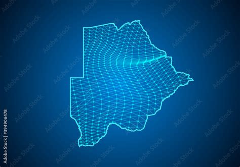 Abstract Digital Map Of Botswana With Particles Dots And Line Polygonal Network Business