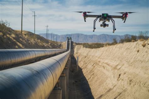 A Sharp Photograph Capturing A Drone Flying Over A Gas Pipeline In A
