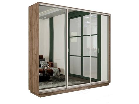 Шкаф Экспресс 2 3 х дверный Трио Зеркало Серебряный профиль Дуб Крафт Табачный 2100x2400x450