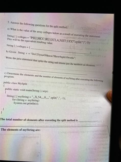 Solved 5 Answer The Following Questions For The Split