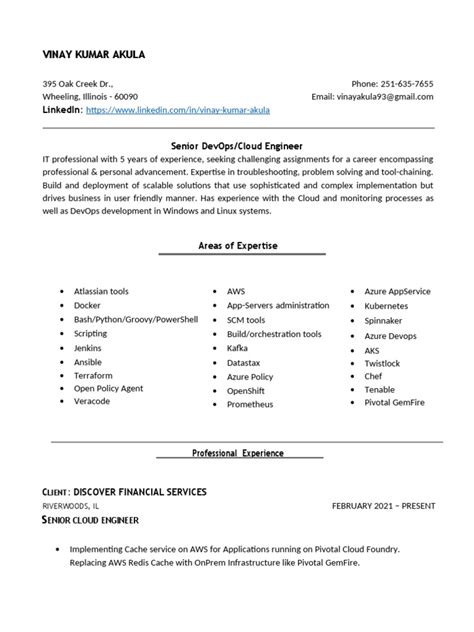 Resume Vinay Kumar Akula Pdf Cloud Computing Amazon Web Services