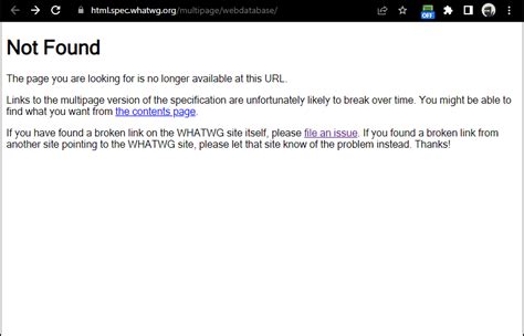 Can T Reach Https Html Spec Whatwg Org Multipage Webdatabase Issue Whatwg Html GitHub