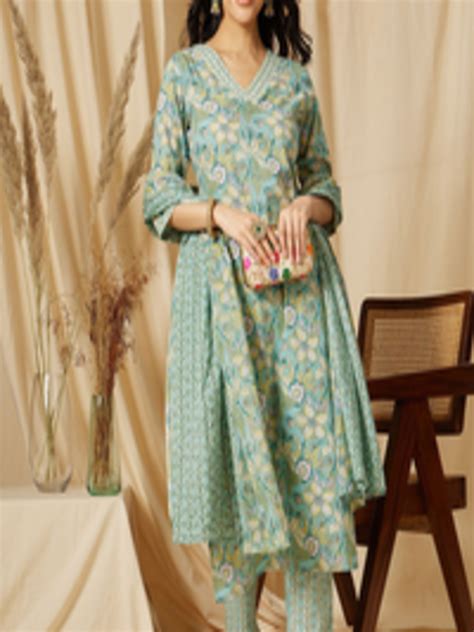 Buy Ginni Arora Label Floral Printed V Neck Pure Cotton Kurta With