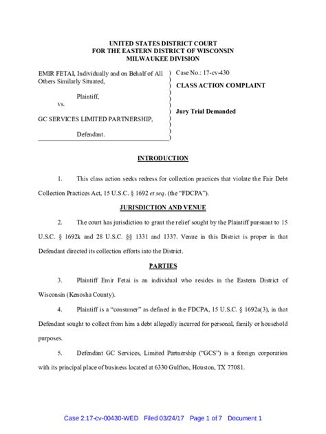 Fillable Online Emir Fetai Vs Gc Services Limited Partnership Fax