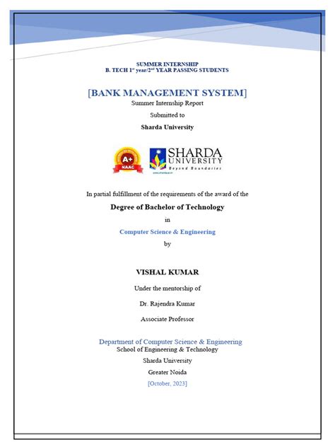 summer internship report format pdf