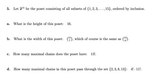 solved 5 let 215 be the poset consisting of all subsets of