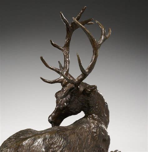 After Christophe Fratin Signed Grooming 12 Point Stag In Patinated