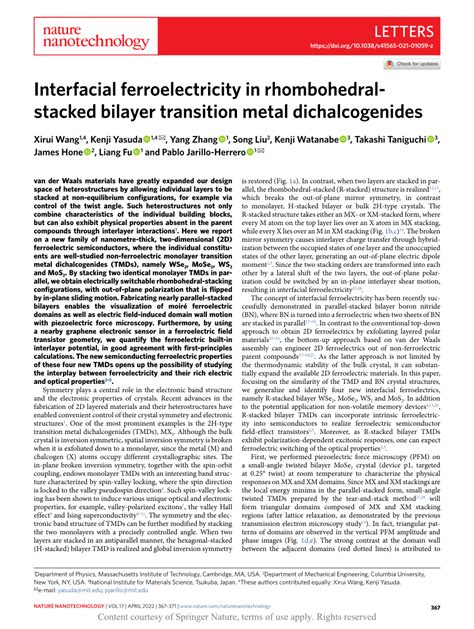 Interfacial Ferroelectricity In Rhombohedral Stacked Bilayer Transition Metal Dichalcogenides