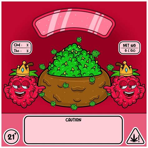Raspberry Strain With Weedbud In Cartoon Style Weed Design For Logo Label And Packaging