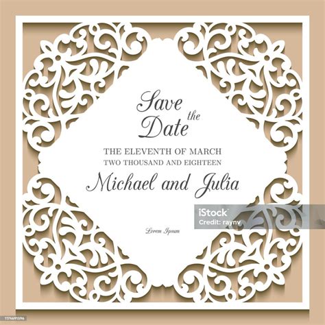 레이저 컷 결혼식 초대 템플릿 컷 아웃 꽃 모서리 레이스 테두리 패턴 종이 절단을위한 벡터 템플릿 인사말 카드 또는 웨딩 디자인을위한 장식 장식 장식 장식 장식 장식 장식