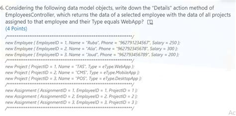 Solved 6 Considering The Following Data Model Objects