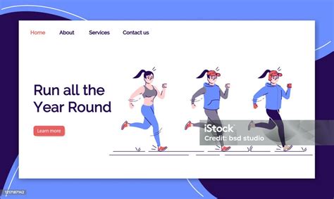 일년 내내 방문 페이지 벡터 템플릿을 실행합니다 평면 그림야외 교육 웹 사이트 인터페이스 아이디어 활성 스포츠 홈페이지 레이아웃