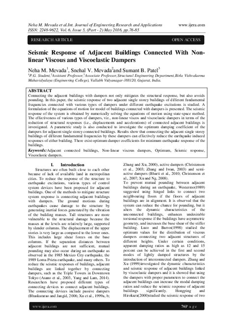Pdf Seismic Response Of Adjacent Buildings Connected With Non Linear Viscous And Viscoelastic
