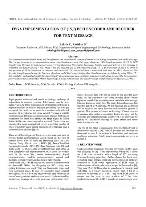 Fpga Implementation Of 15 7 Bch Encoder And Decoder Pdf