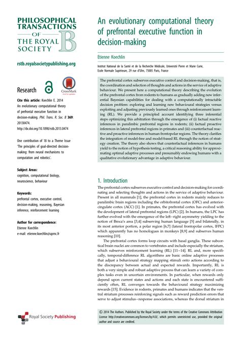 Pdf An Evolutionary Computational Theory Of Prefrontal Executive