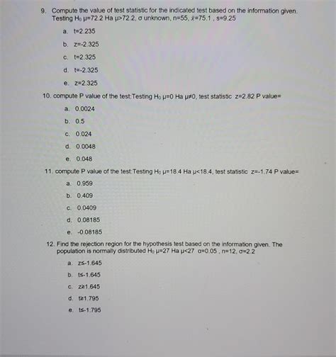 solved 9 compute the value of test statistic for the