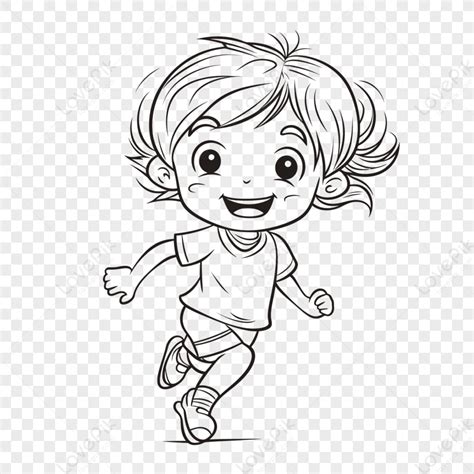 색칠 페이지 개요 스케치 드로잉을 실행하는 소녀의 캐릭터 벡터웃다인간의 몸 Png 일러스트 무료 다운로드 Lovepik