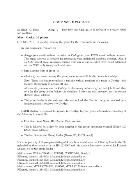 Db22j Asg0 Encr Comp 5531 Ass 0 Comp 5531 Databases Dr Bipin C Desai Assg 0 Due Date
