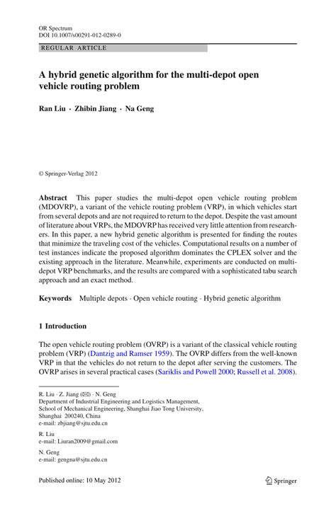 Pdf Erratum To A Hybrid Genetic Algorithm For The Multi Depot Open