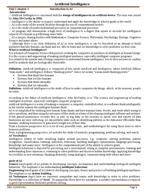 artificial intelligence unit 1 notes pdf artificial intelligence