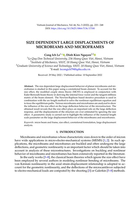Pdf Size Dependent Large Displacements Of Microbeams And Microframes