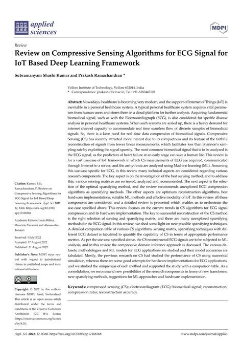 [pdf] review on compressive sensing algorithms for ecg signal for iot