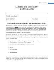 Lab Pre Lab Assignment Bioinformatics Doc BIOL Lab LAB PRE LAB ASSIGNMENT
